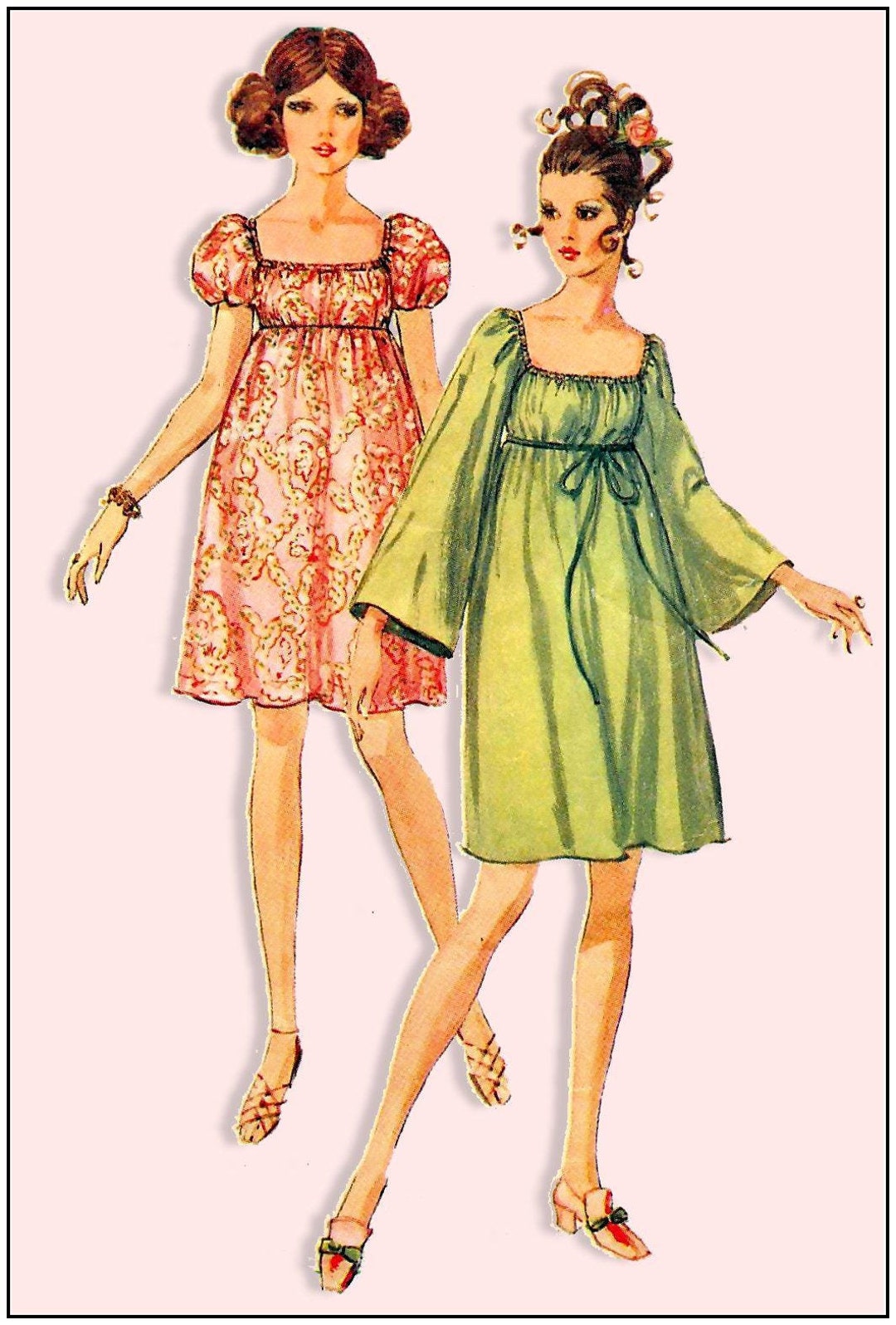 Vintage 1968-ANGEL WING Dress-sewing Pattern-2 Styles-empire Waist ...