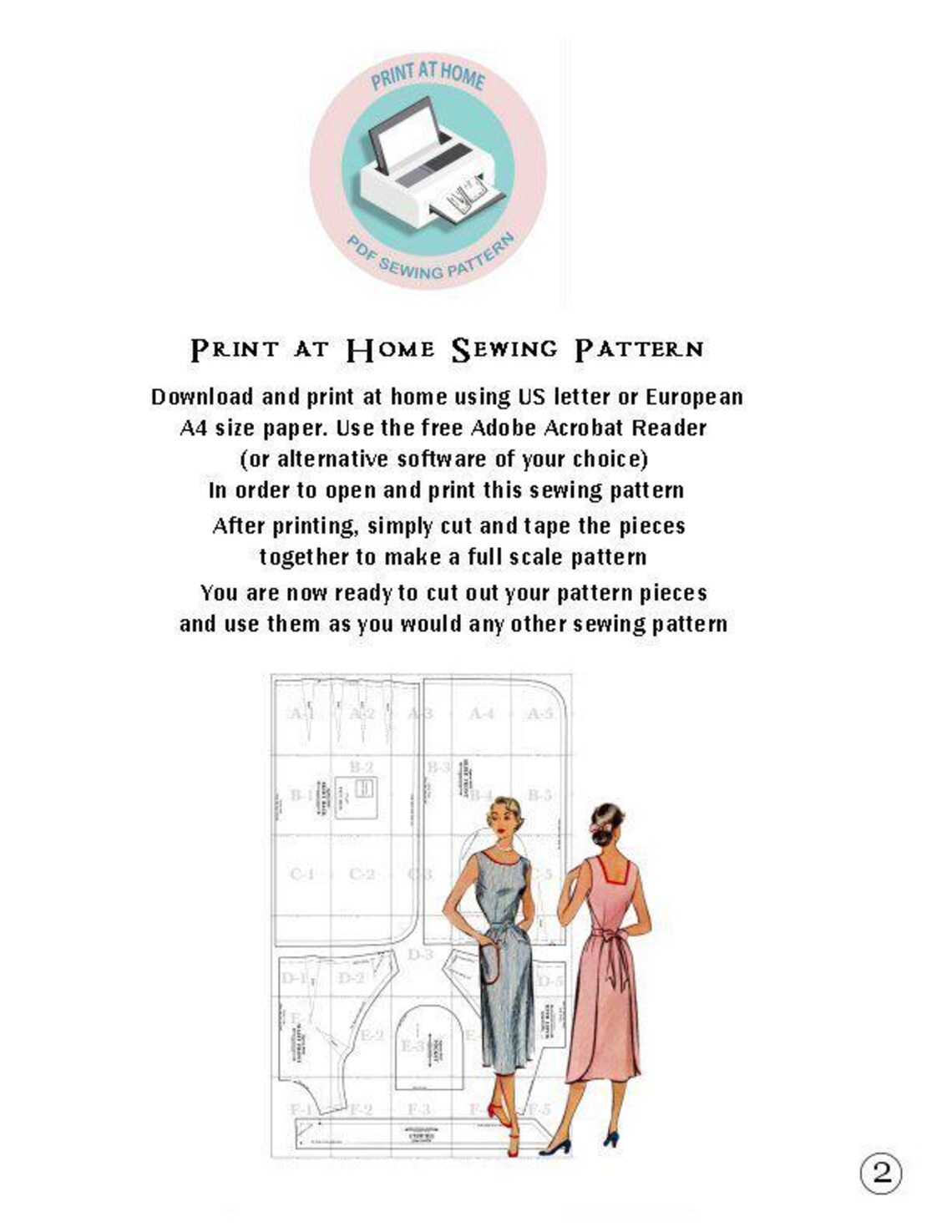 1955-BACK-WRAP Dress-print-at-home-sewing Pattern-flirty Flared Skirt ...