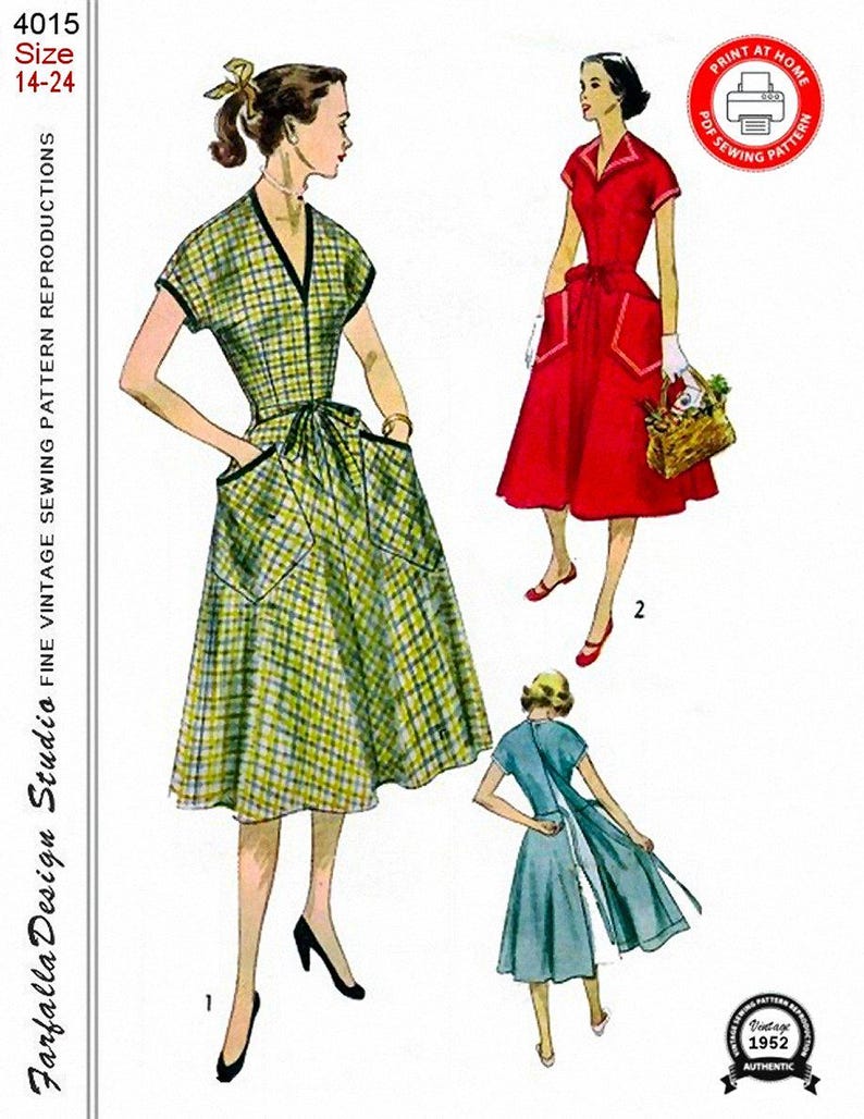 1952-BACK WRAP Dress-print-at-home Sewing Pattern-2 Styles-big Patch ...