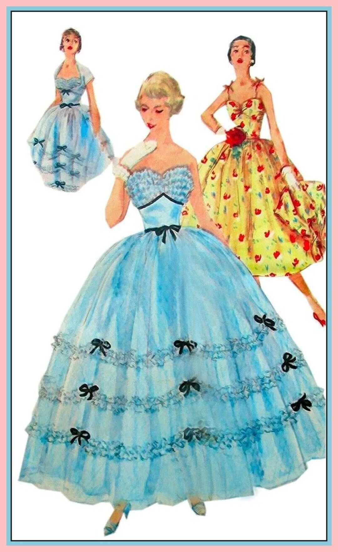 Vintage 1954-PROM QUEEN GOWN- Sewing Pattern-evening Gown-boned-fitted ...