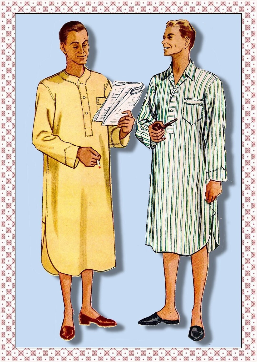 Vintage 1952-GENTS CLASSIC NIGHTSHIRT Sewing Pattern-two Styles-wing ...