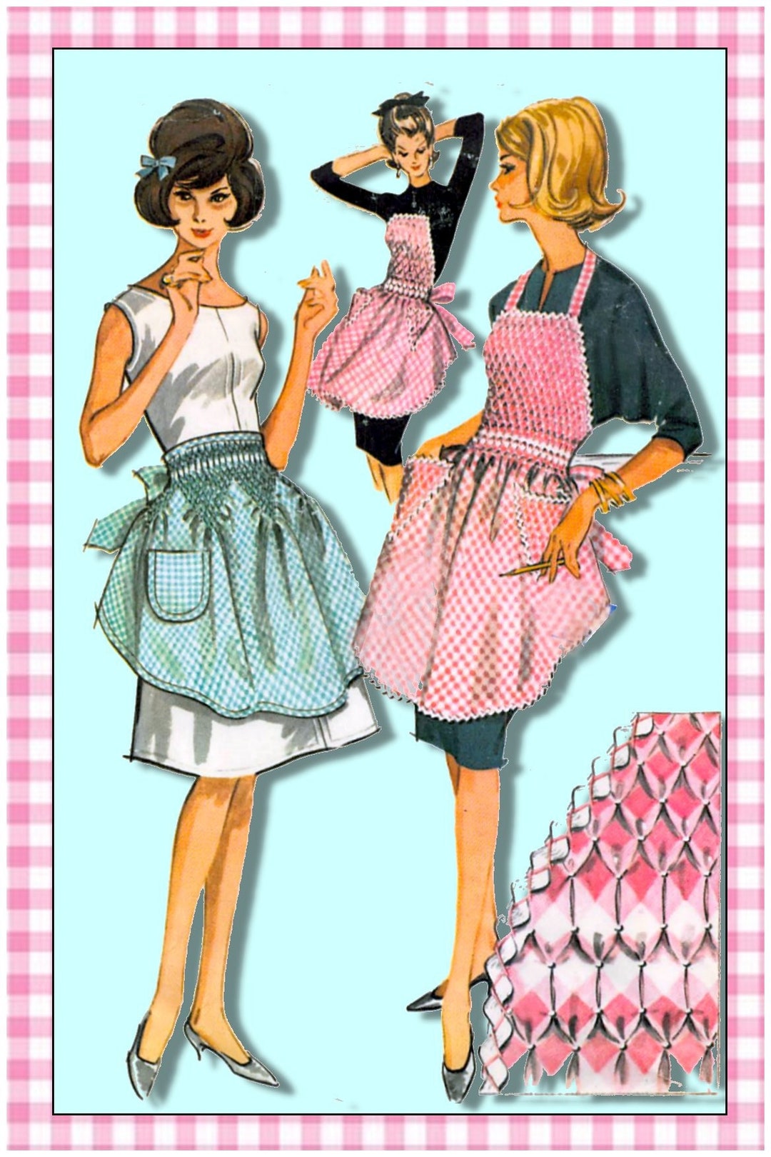 Vintage 1962-SMOCKED GINGHAM Aprons-sewing Pattern- Farmhouse Chic ...