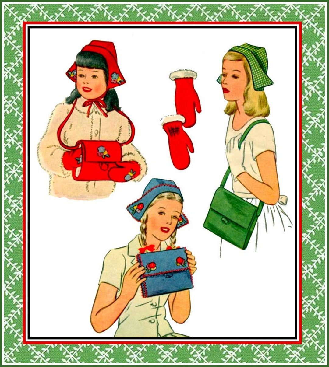Vintage 1940s-toddler DUTCH Caps-sewing Pattern-matching Bags-muff-fur ...
