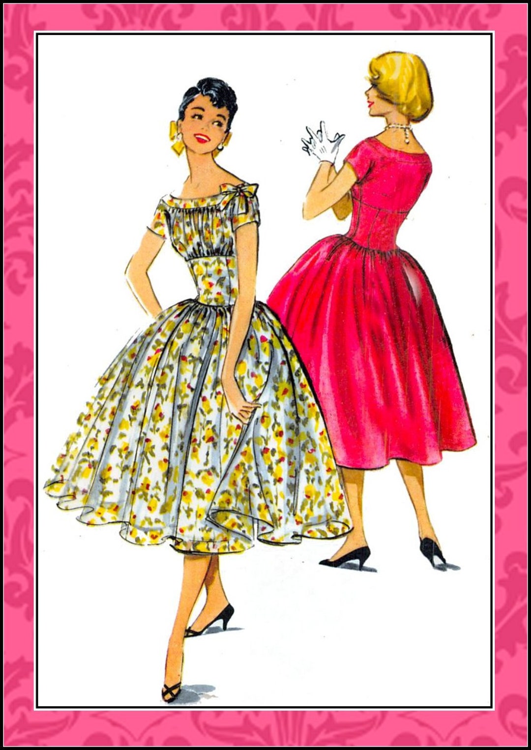 Vintage 1957-DREAMY PARTY Dress-sewing Pattern-gathered Bodice-shaped ...