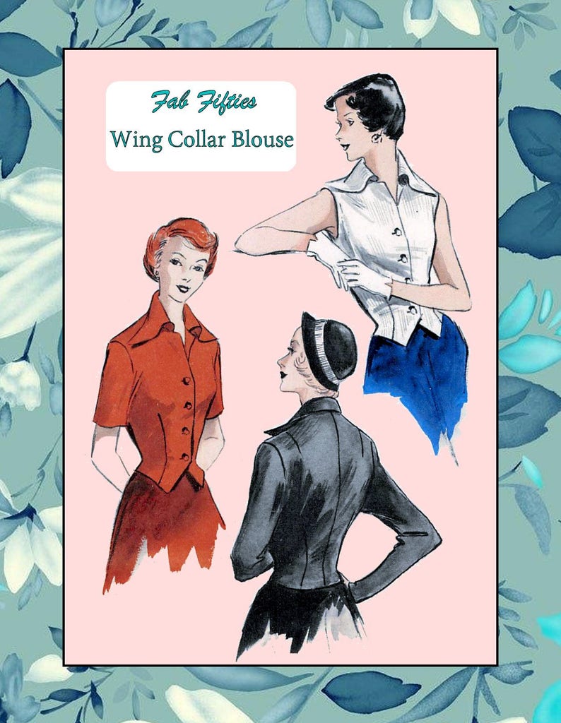 Vintage 1950s-WING COLLAR BLOUSE-Sewing Pattern-Three | Etsy
