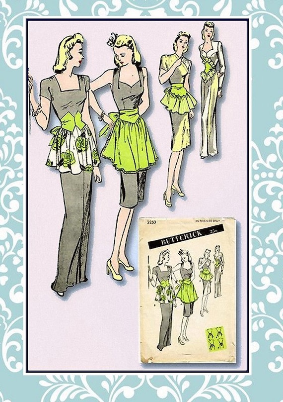 Vintage 1940s-glamourous HOSTESS Aprons-sewing Pattern-four | Etsy