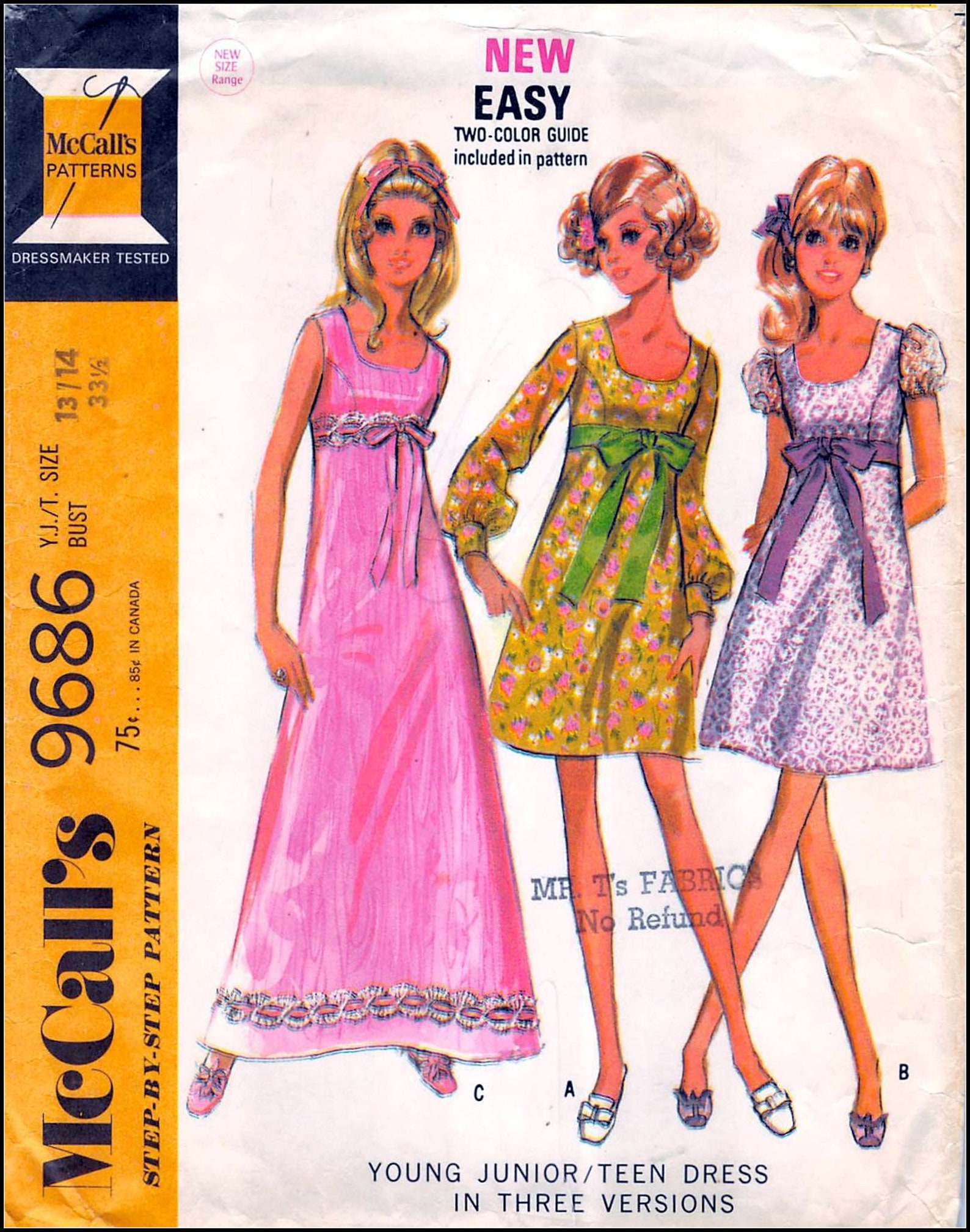 Vintage 1969-EMPIRE WAIST Dress-three Styles-evening Gown-mini - Etsy