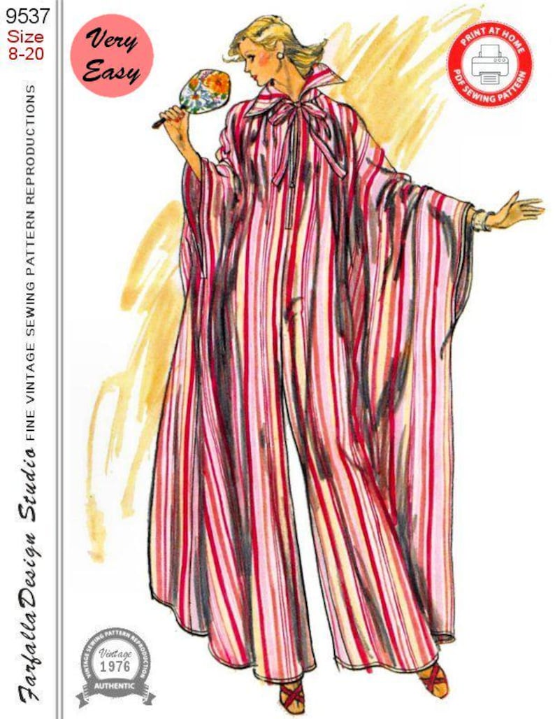 1976-GLAM JUMPSUIT Caftan-print-at-home-sewing Pattern-large A-O Print ...