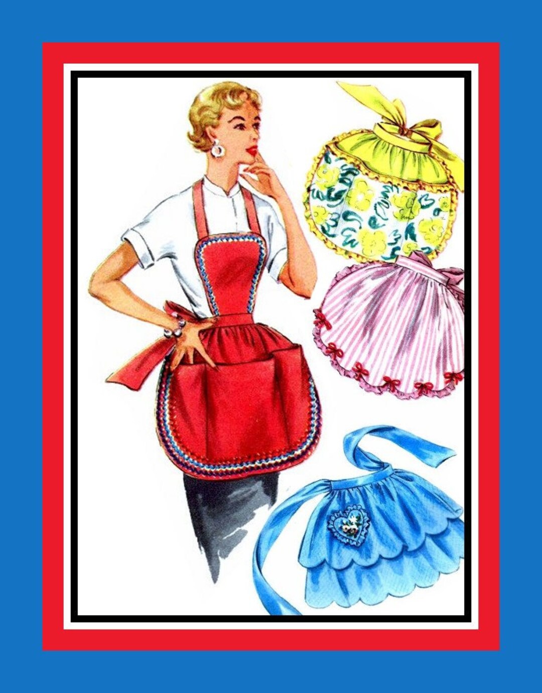 Vintage 1954-PRETTY HOSTESS Aprons-sewing Pattern-four Styles-scallop ...