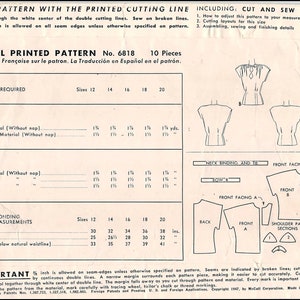 Vintage 1947-DOUBLE KEYHOLE Blouse-sewing Pattern-two Styles-cut-in-one ...