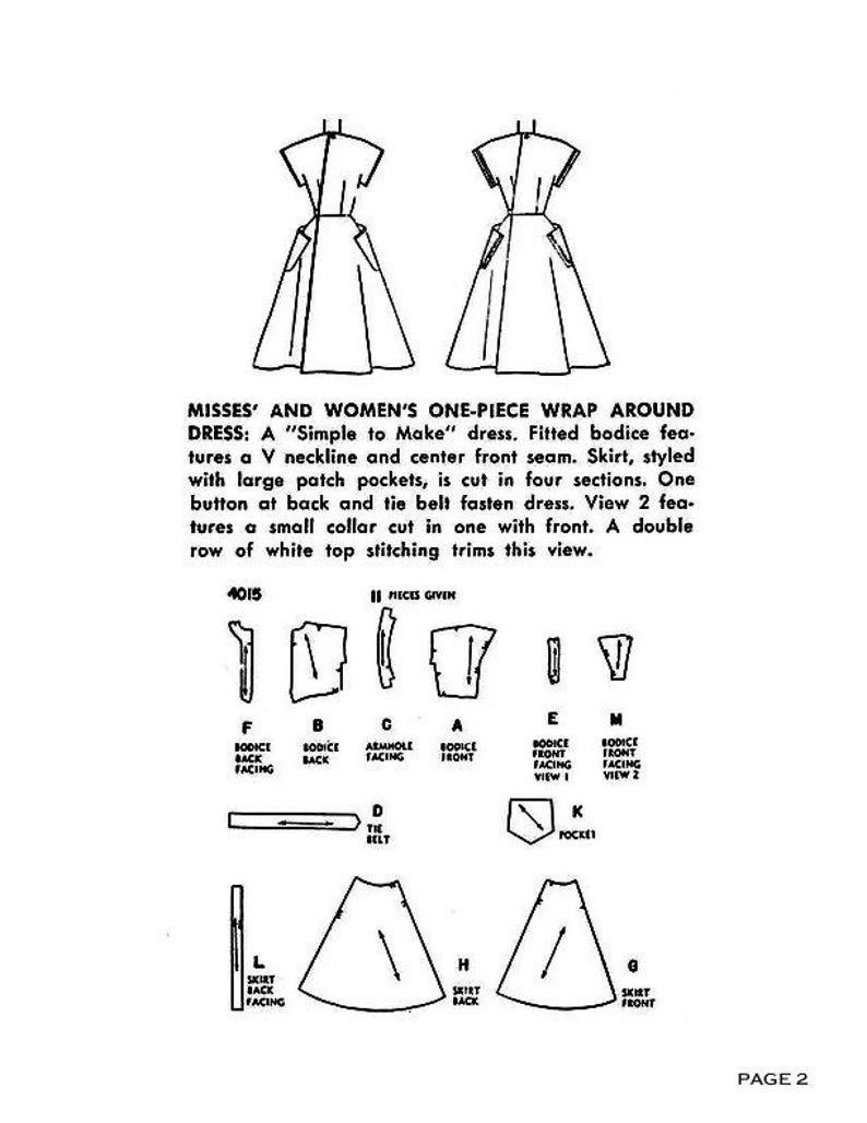 1952-BACK WRAP Dress-print-at-home Sewing Pattern-2 Styles-big Patch ...