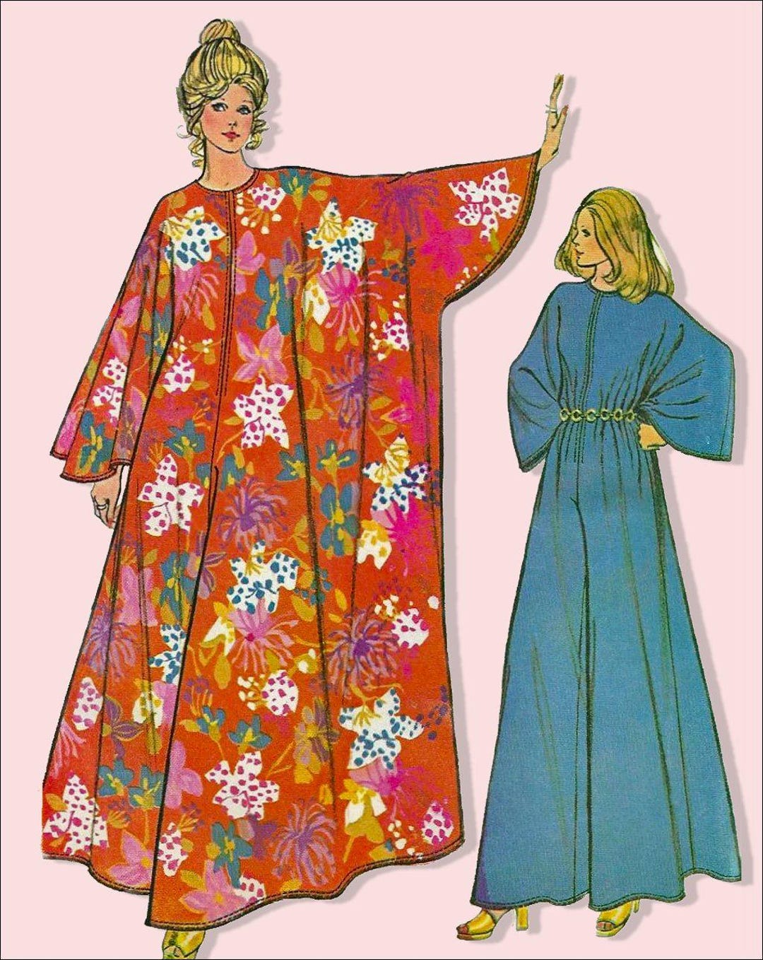 Vintage 1972-PALM SPRINGS Caftan-jumpsuit-sewing Pattern-front Zipper ...