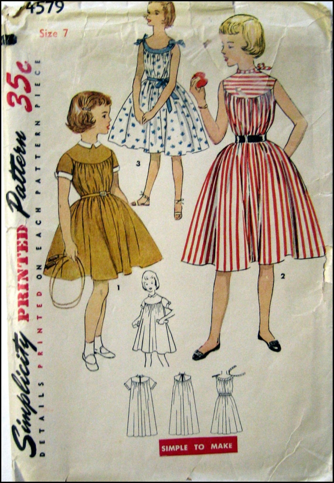 Vintage 1953-EASY CHIC Girl’s Dress-sewing Pattern-three Styles-shaped ...