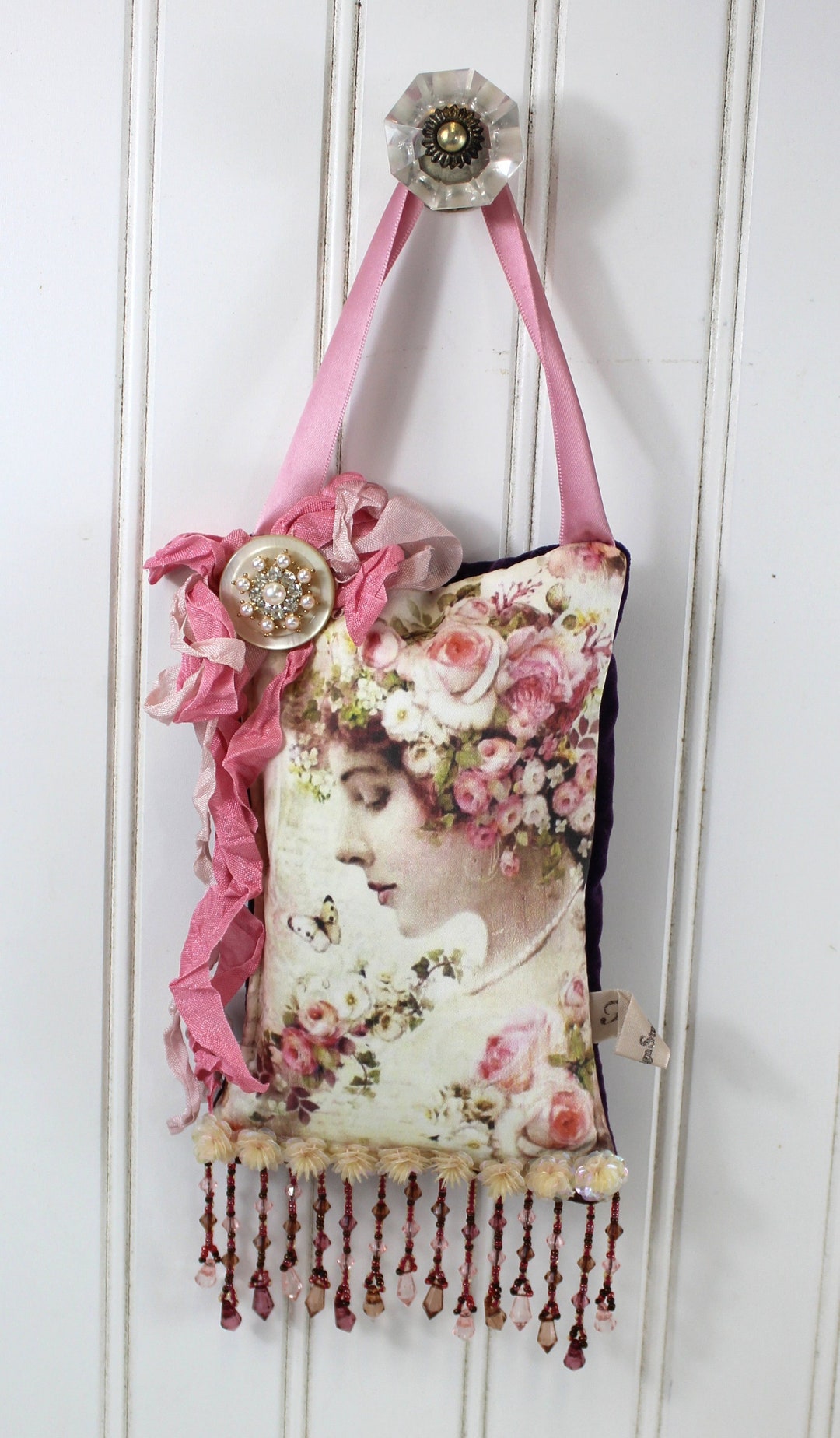 LADY OF ROSES Sachet-door Knob Hanger French Lavender-shabby Chic-roses ...