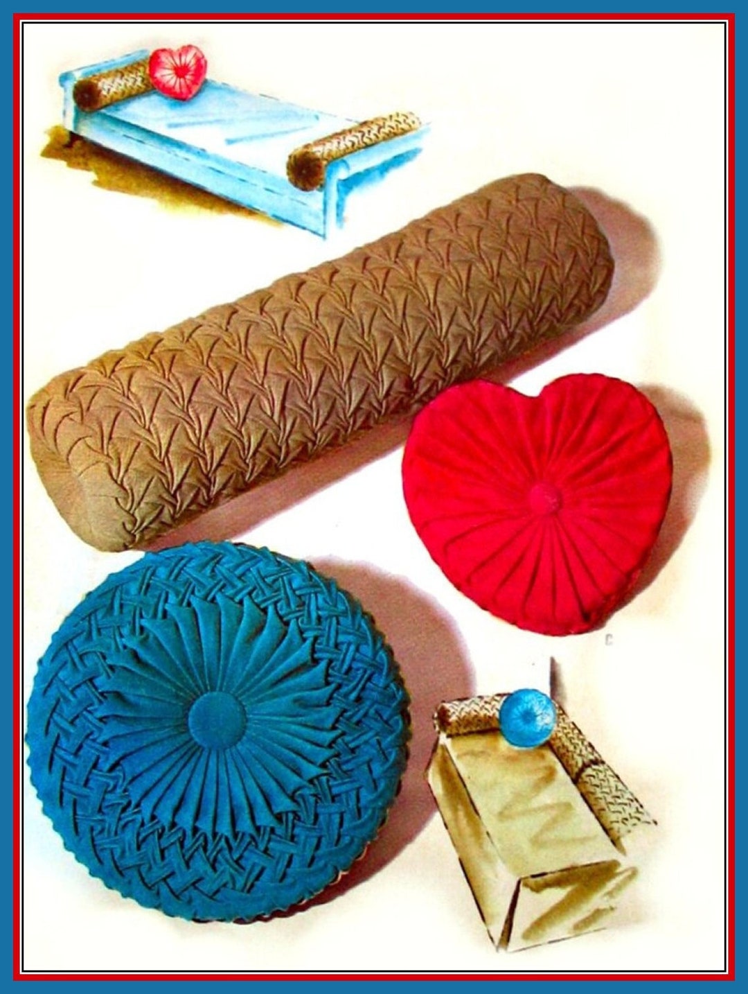 Vintage 1962-HEART SHAPED Pillow-sewing Pattern-smocked Bolster-heart ...