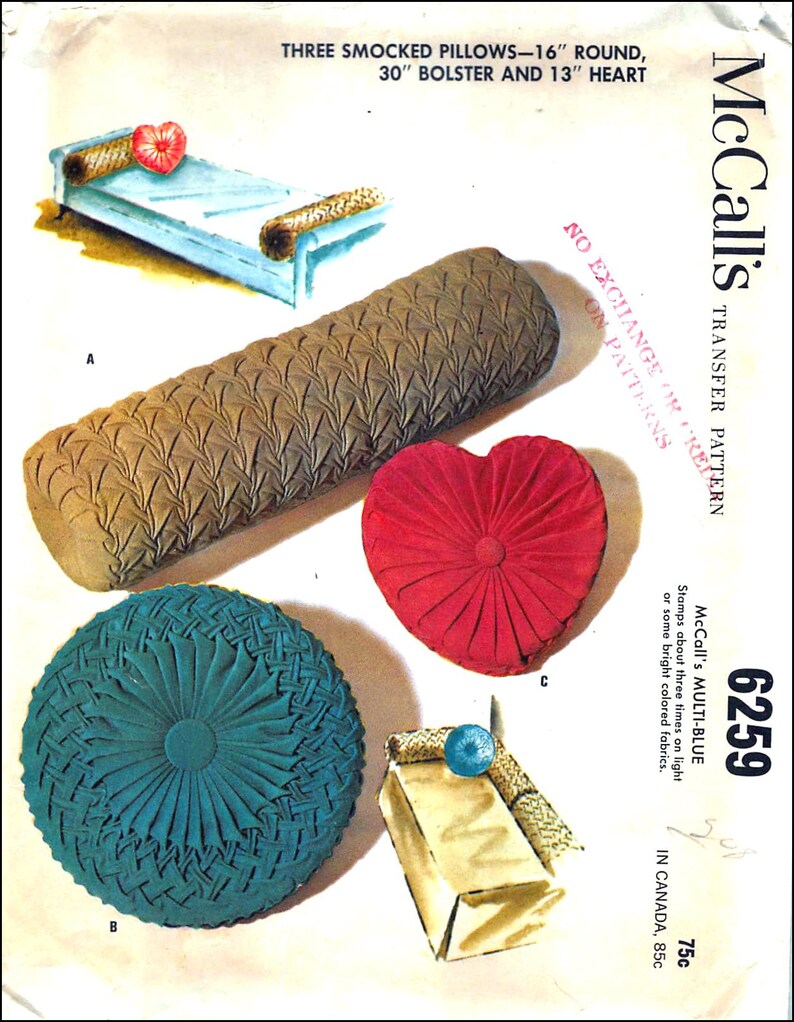 Vintage 1962-HEART SHAPED Pillow-sewing Pattern-smocked Bolster-heart ...