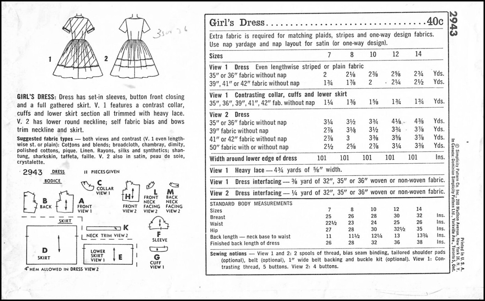 Vintage 1959-CLASSIC TWIRL Dress-girls Sewing Pattern-2 - Etsy