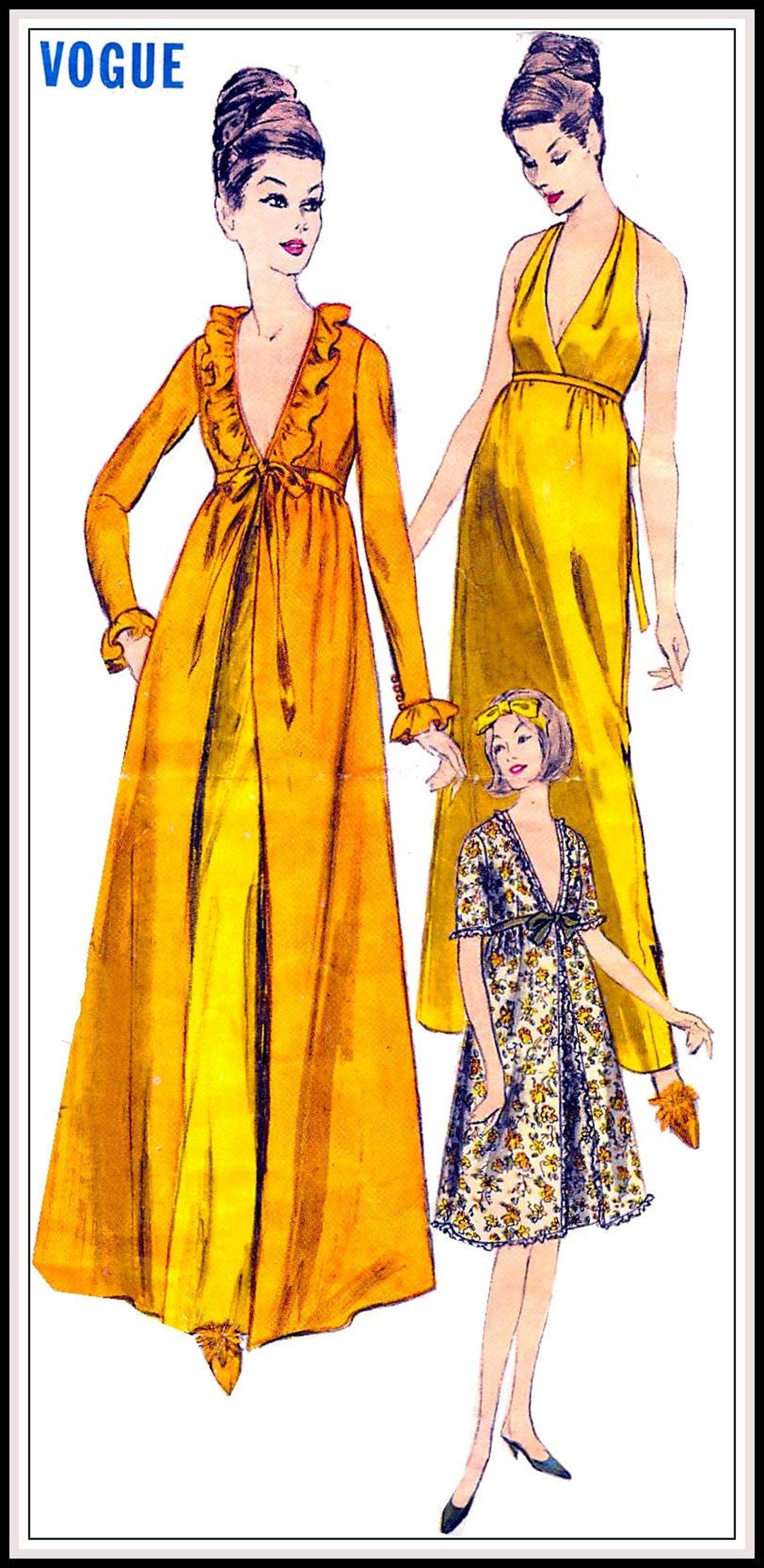 Vintage 1964-ELEGANT NELIGEE- Peignoir-vogue Sewing Pattern- Low Cut ...