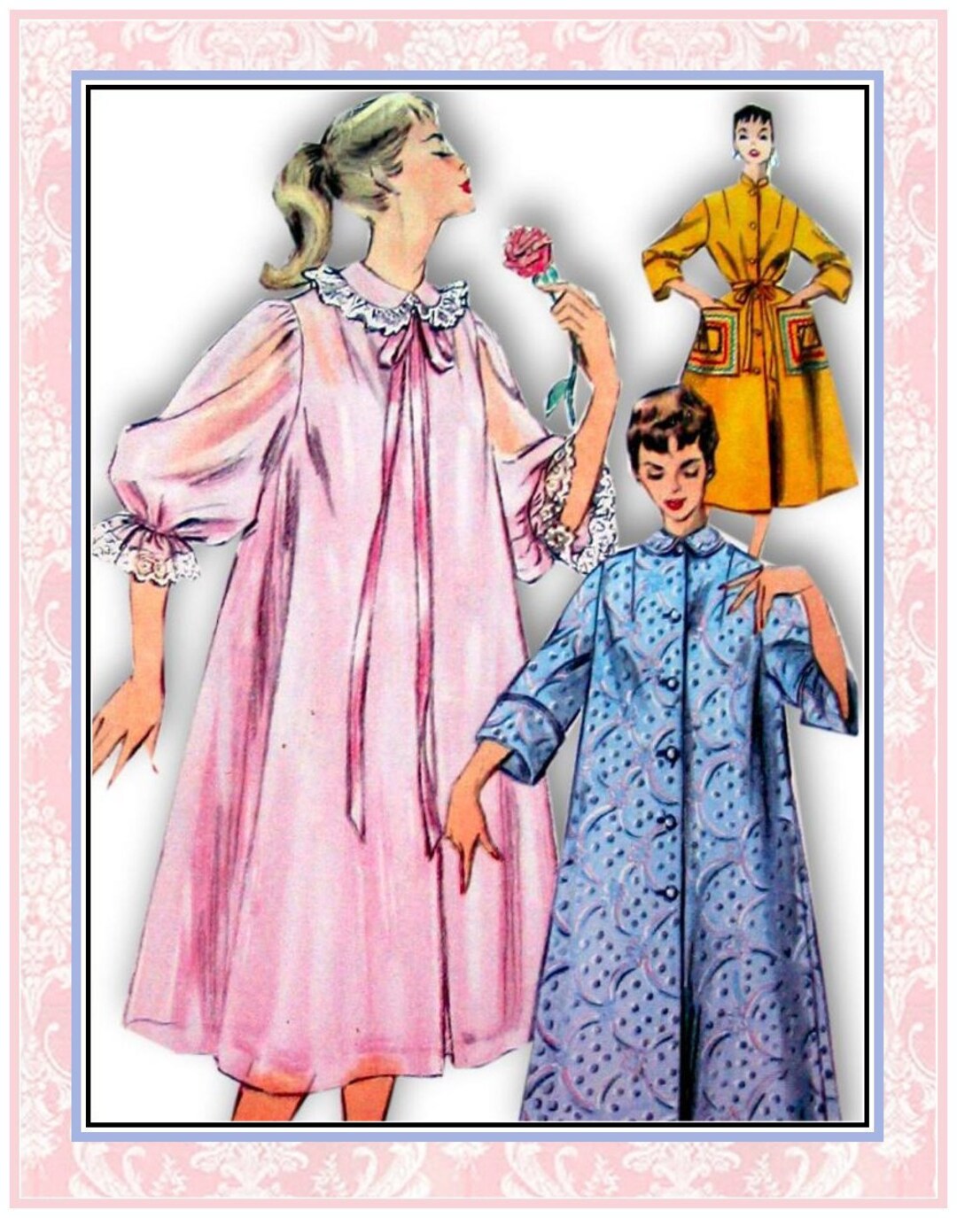 Vintage 1955-DREAMY Negligee-housecoat-sewing Pattern-three Styles-very ...