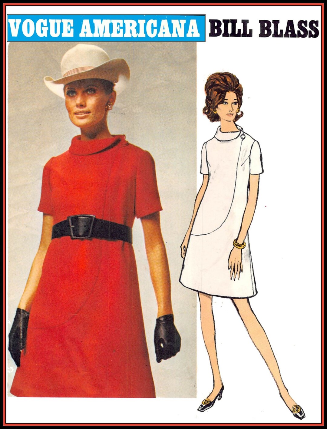 Vintage 1966-ASYMMETRICAL MOD Dress-vogue Designer Pattern-bill Blass ...