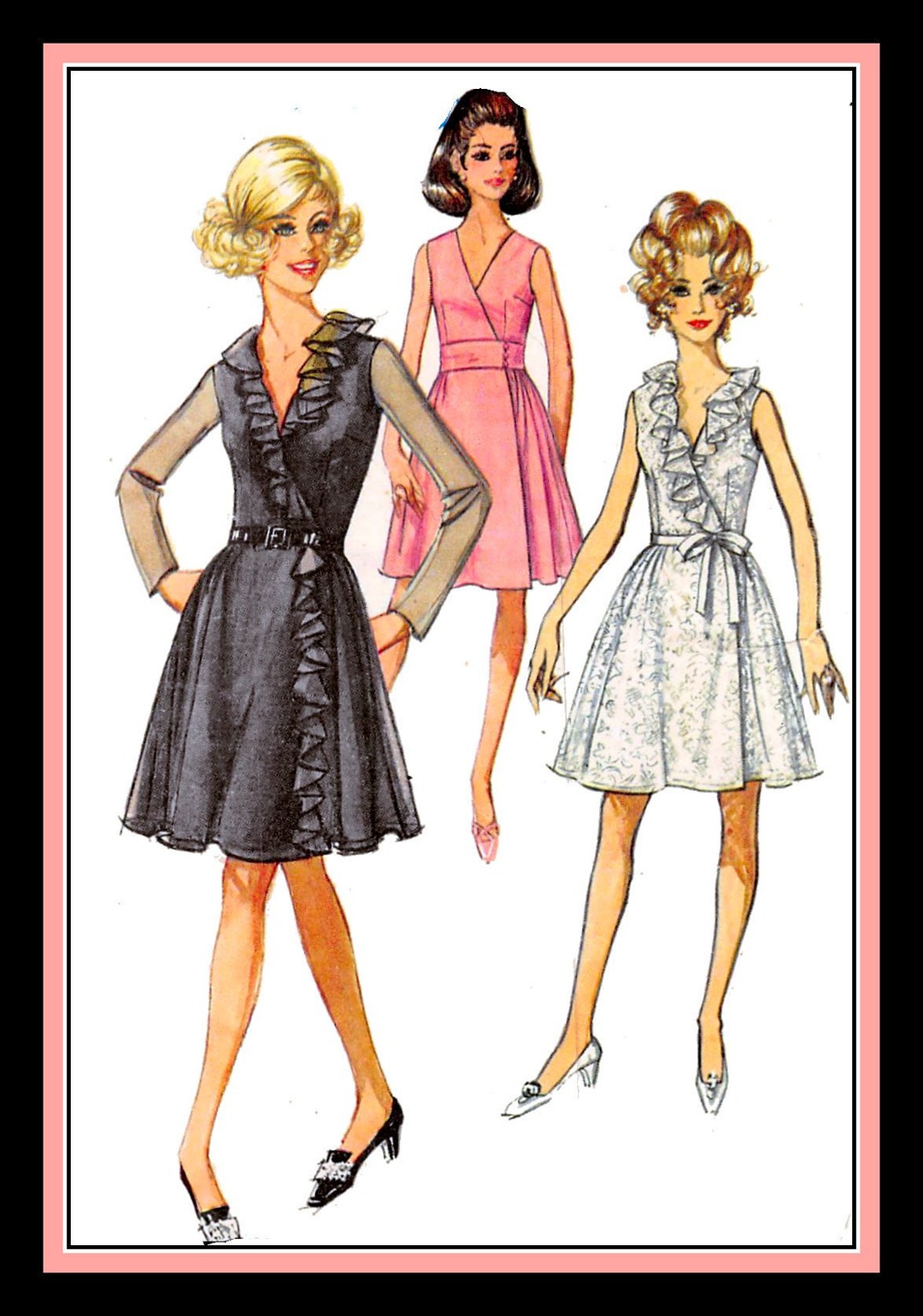 Vintage 1968-PARTY WRAP Dress-three Styles-sewing Pattern-sexy - Etsy