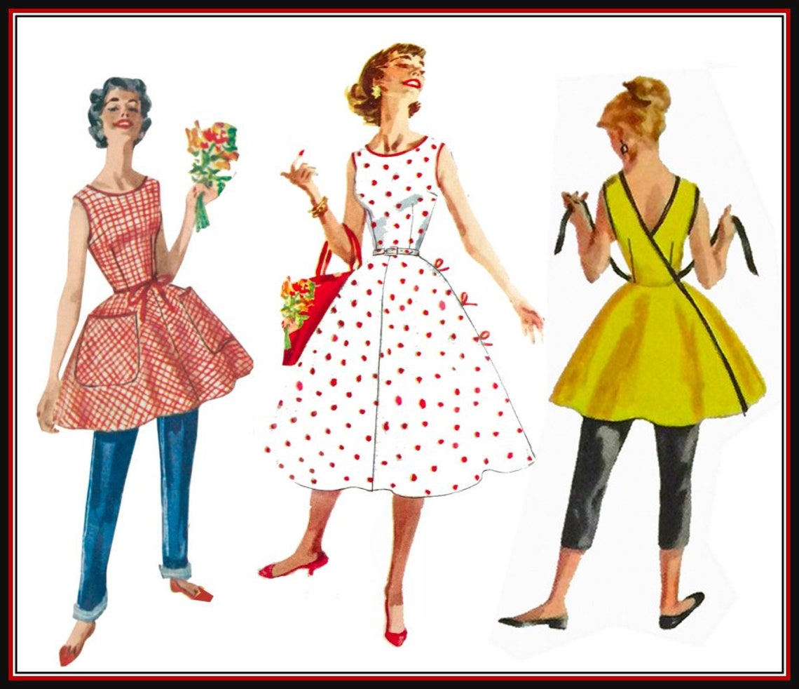 1956-BACK WRAP Dress-two Styles-sewing Pattern-apron - Etsy