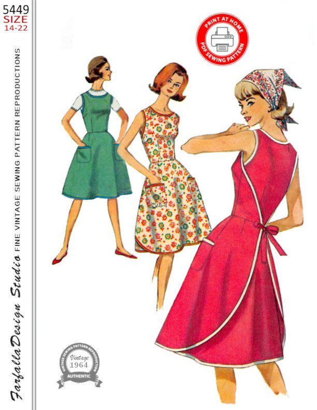 1964-WRAP-AROUND Dress-print-at-home-sewing Pattern-apron Dress-patch ...