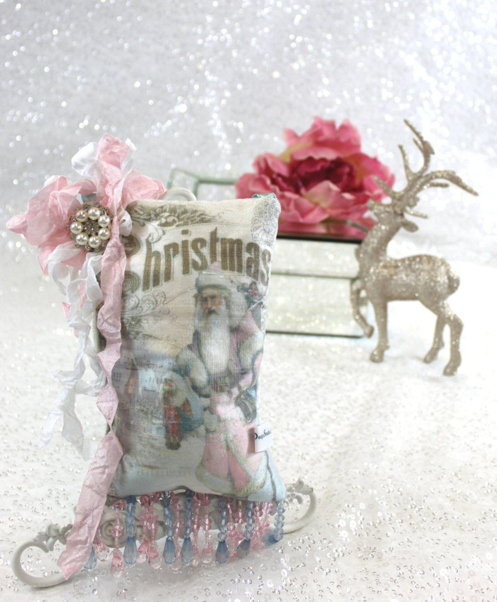PINK VICTORIAN Santa-hanging Door Lavender Sachet-shabby Chic Xmas-pink ...