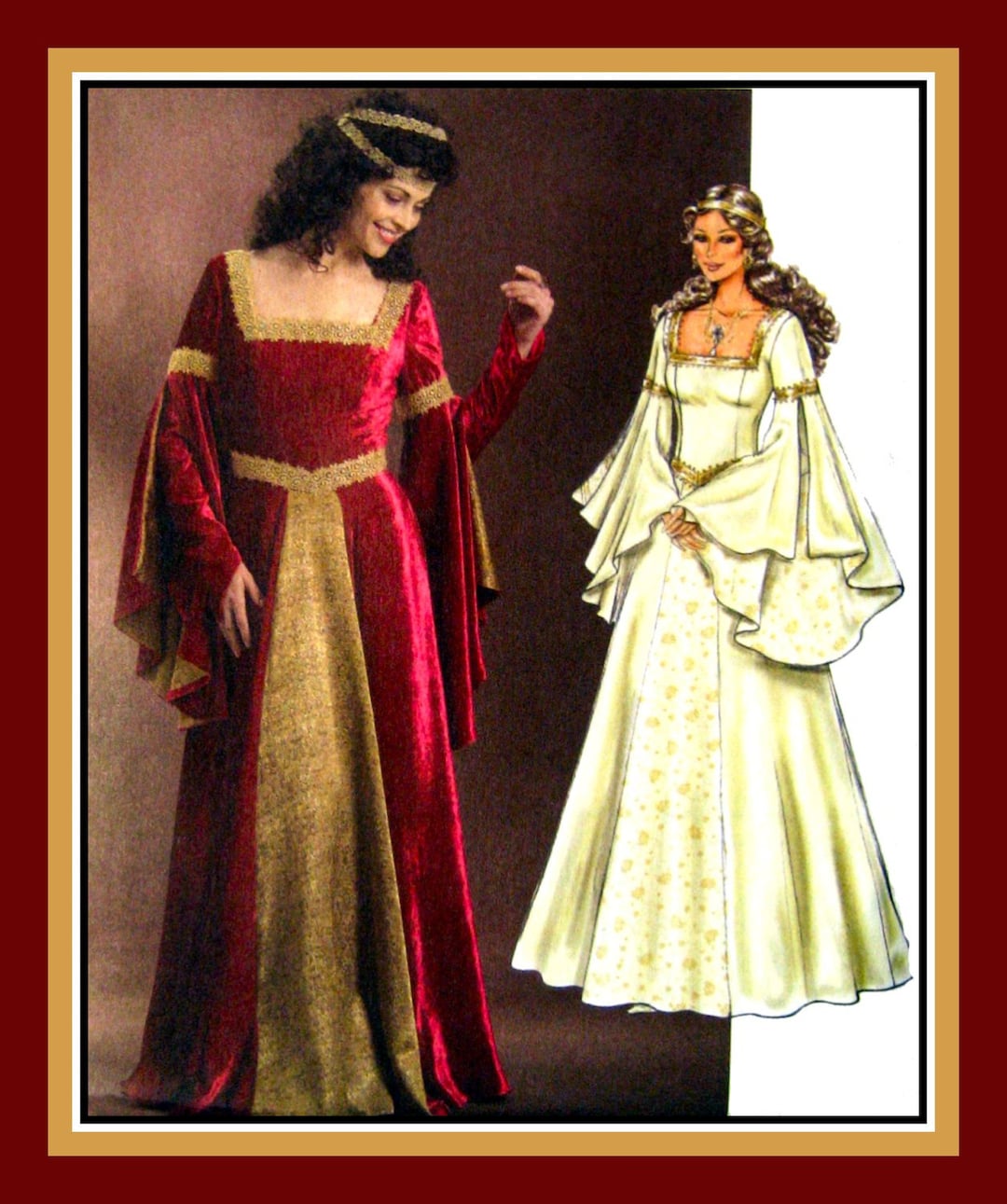 MAID MARIAN Gown-costume Sewing Pattern-angel Flutter Sleeves-square ...