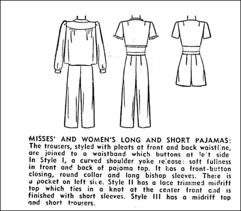Vintage 1947-PAJAMA Party-sewing Pattern-three Styles-long and Short ...
