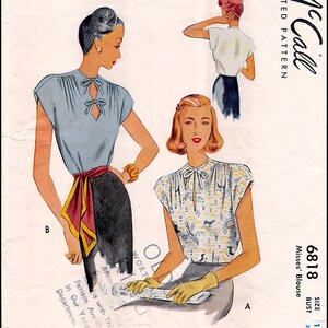 Vintage 1947-DOUBLE KEYHOLE Blouse-sewing Pattern-two Styles-cut-in-one ...