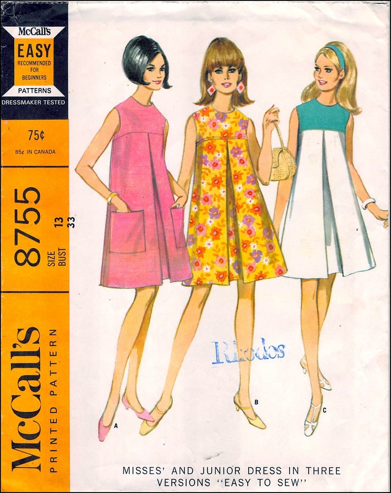 Vintage 1967-MODE TRAPEZE Dress-sewing Pattern-three Styles-a - Etsy