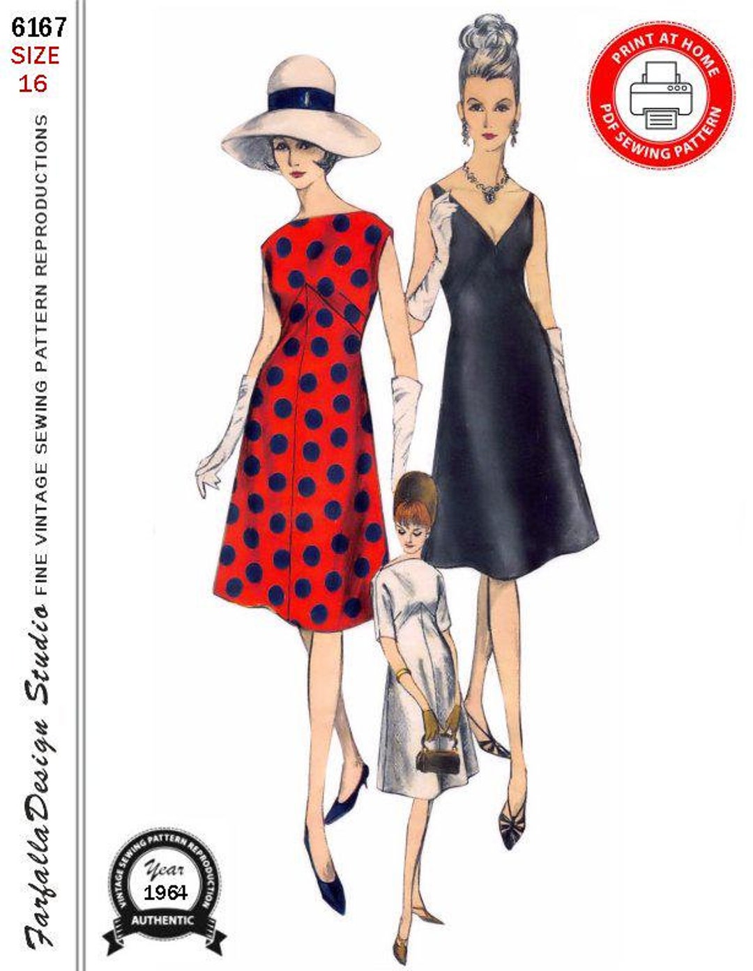 1964-CHIC COCKTAIL Dress-three Styles-print-at-home-sewing Pattern- A ...