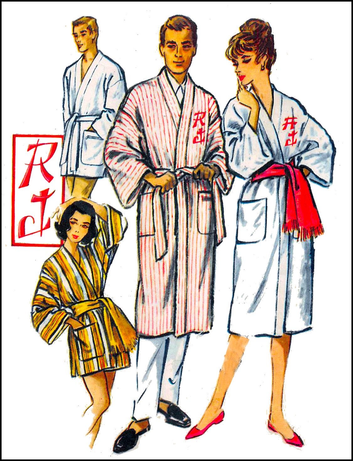 Vintage 1959-ASIAN LOUNGING Robe-unisex Sewing Pattern-four - Etsy