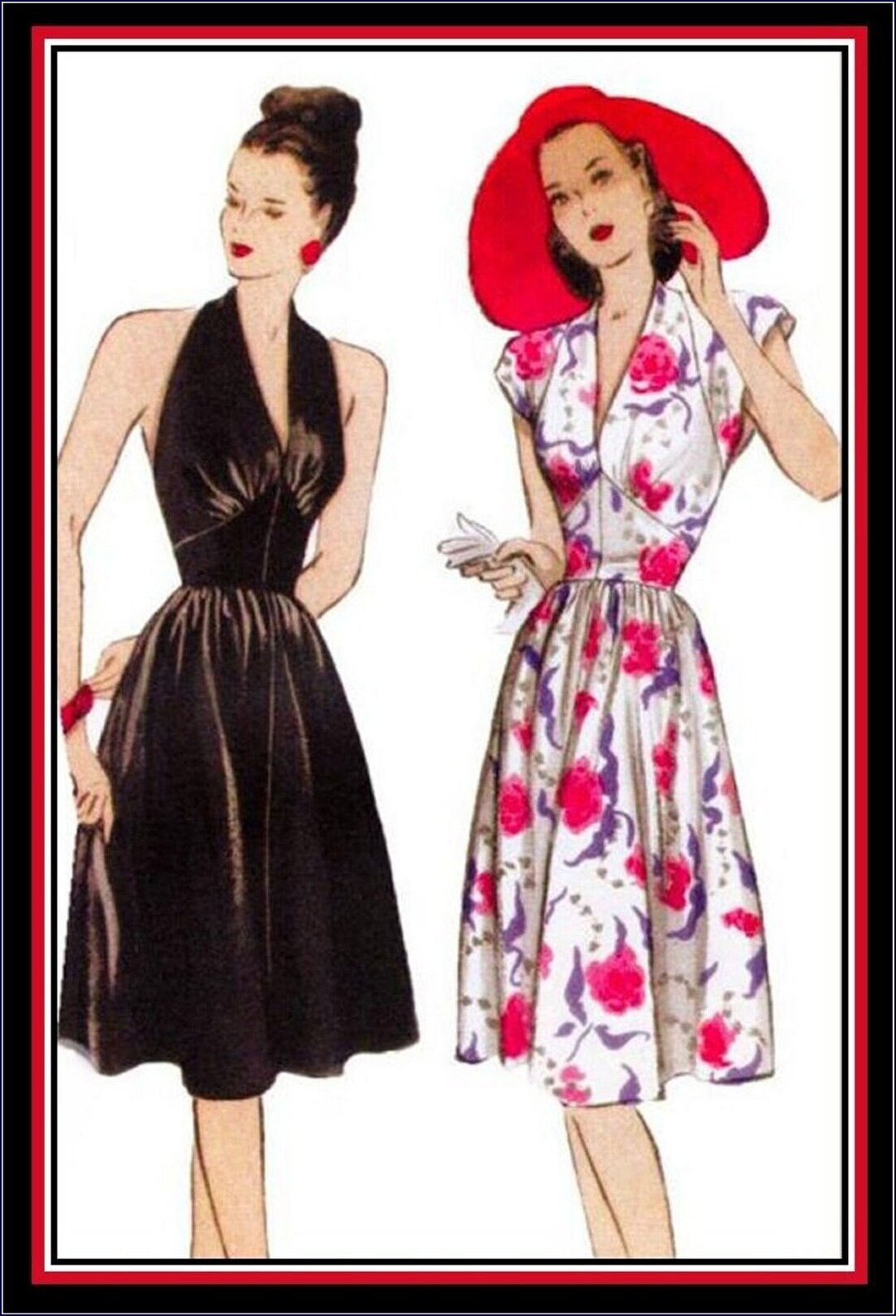 1947-BOMBSHELL HALTER Dress-sewing Pattern-two Styles-shaped Midriff ...