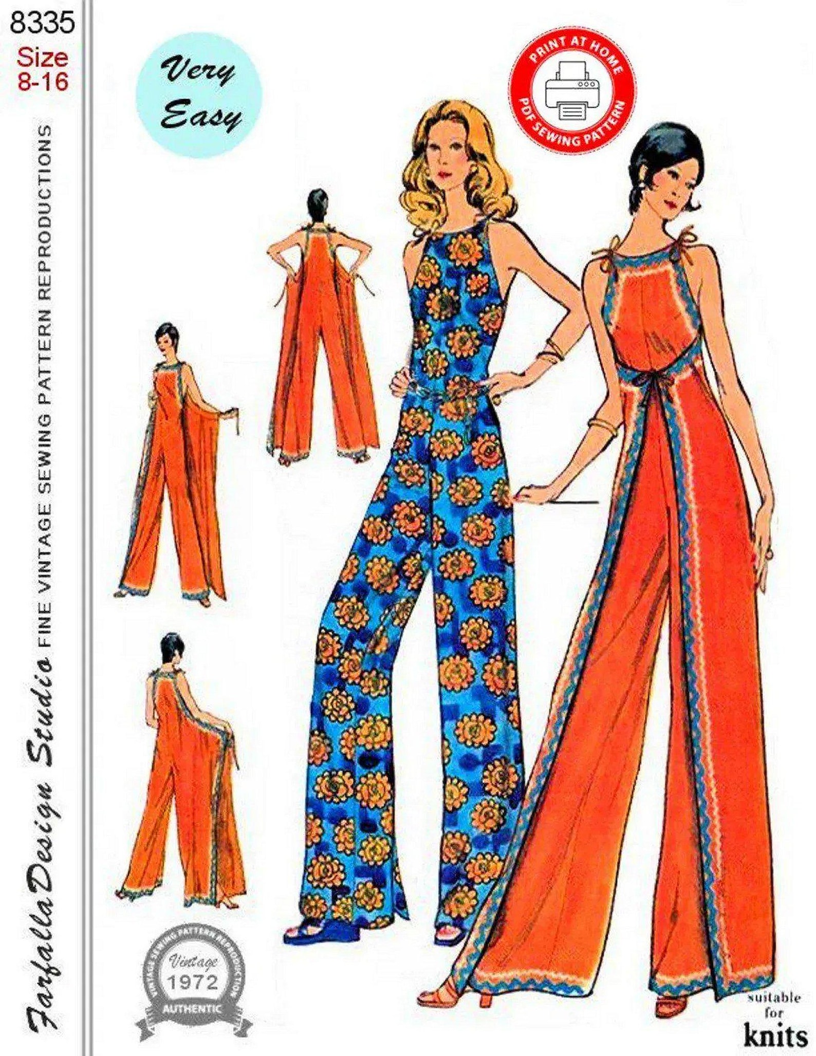 1972-WRAP-AROUND Jumpsuit-print-at-home-sewing Pattern & Large Print A ...