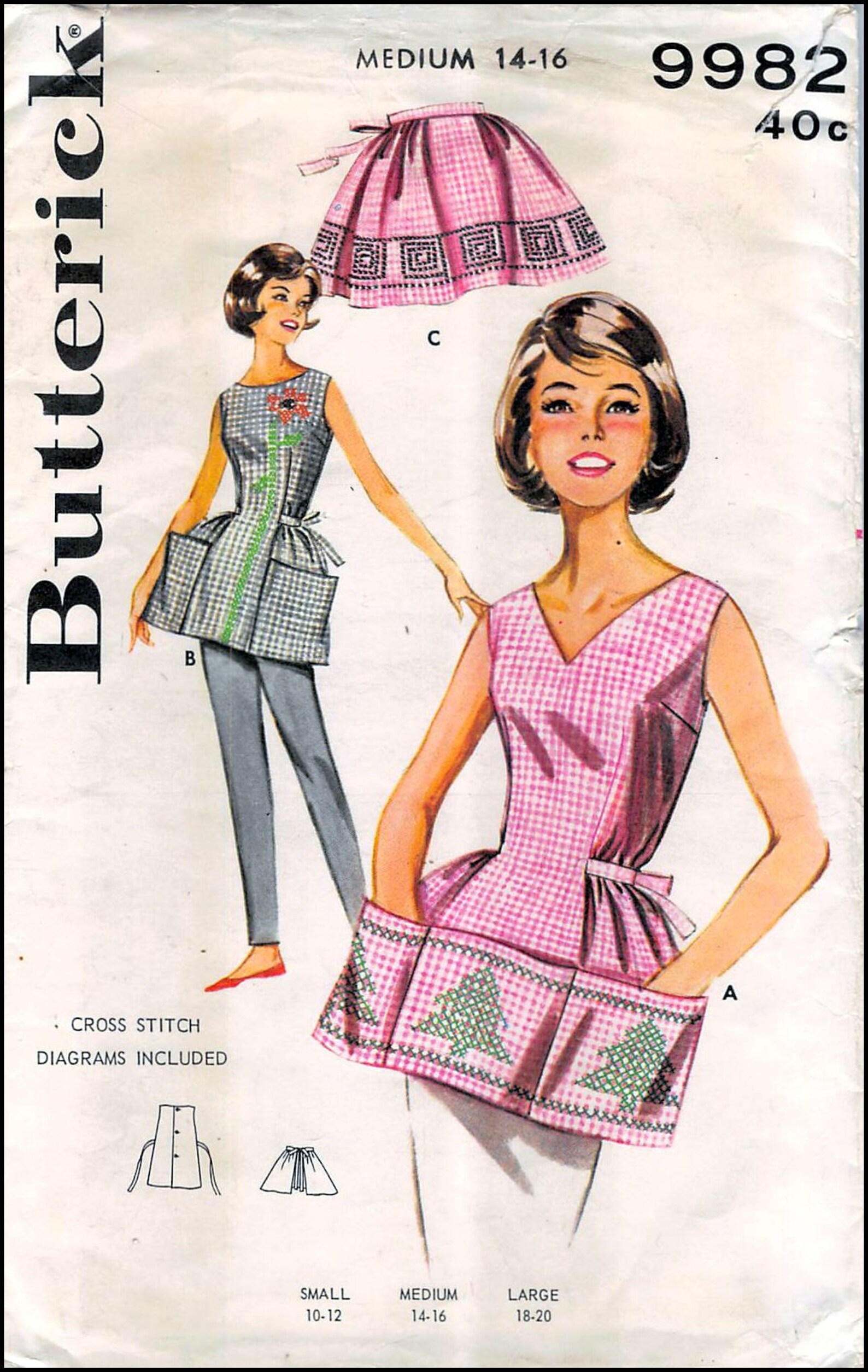 Vintage 1960s-cross-stitch Aprons-sewing Patterns-three - Etsy