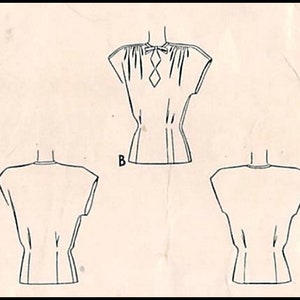Vintage 1947-DOUBLE KEYHOLE Blouse-sewing Pattern-two Styles-cut-in-one ...