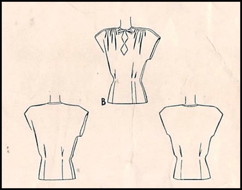 Vintage 1947-DOUBLE KEYHOLE Blouse-sewing Pattern-two Styles-cut-in-one ...