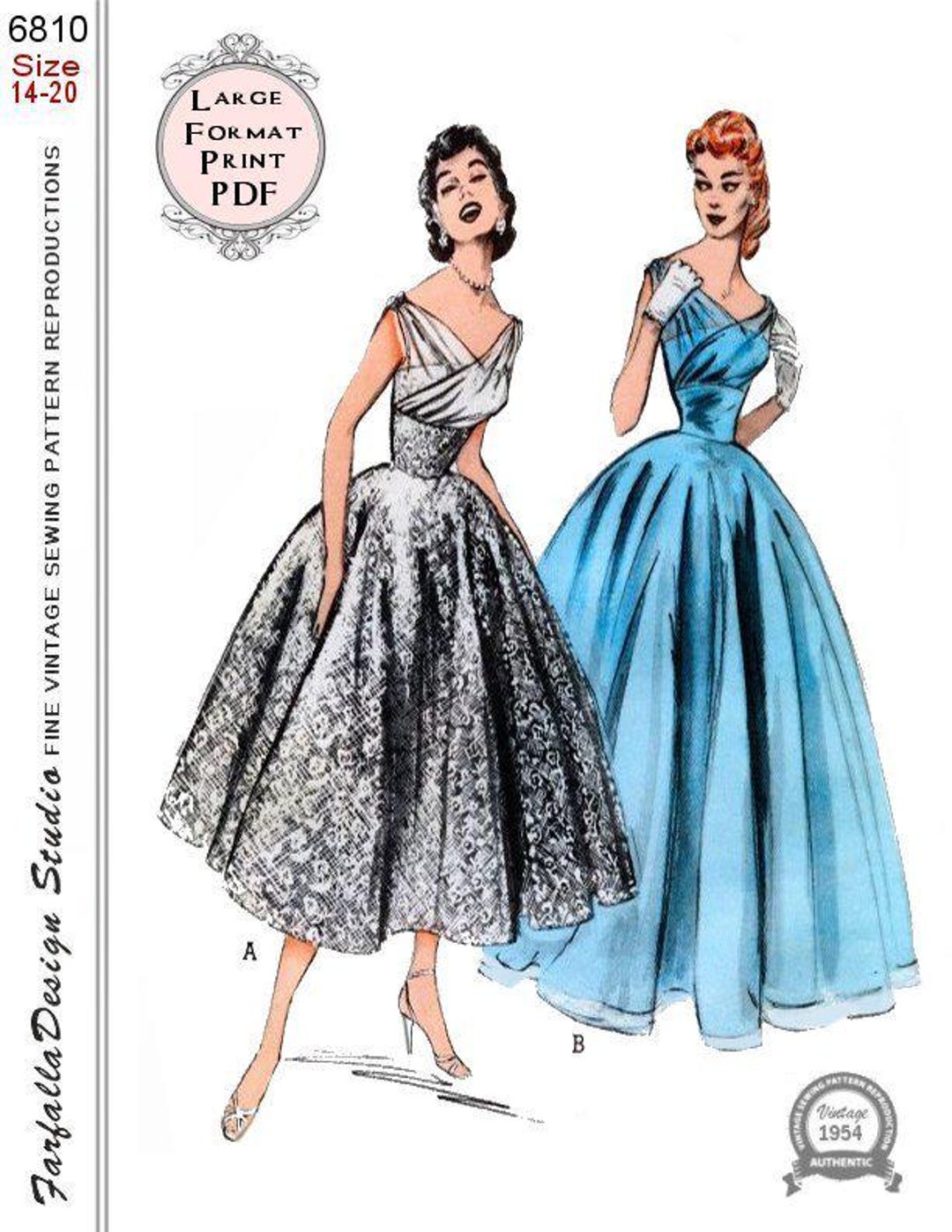 1954-EVENING GOWN-2 Styles-large A-O Format-sewing Pattern Pdf-draped ...