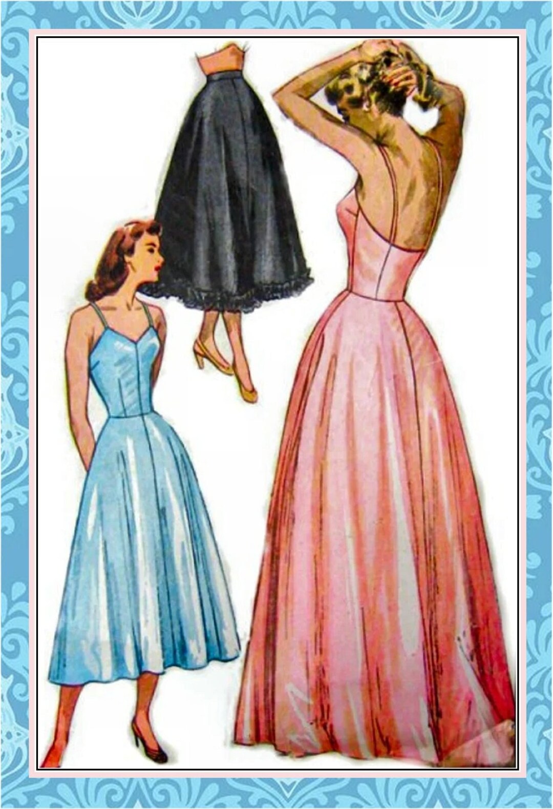 Vintage 1948-EVENING LENGTH Slips-sewing Pattern-3 Styles-sweetheart ...