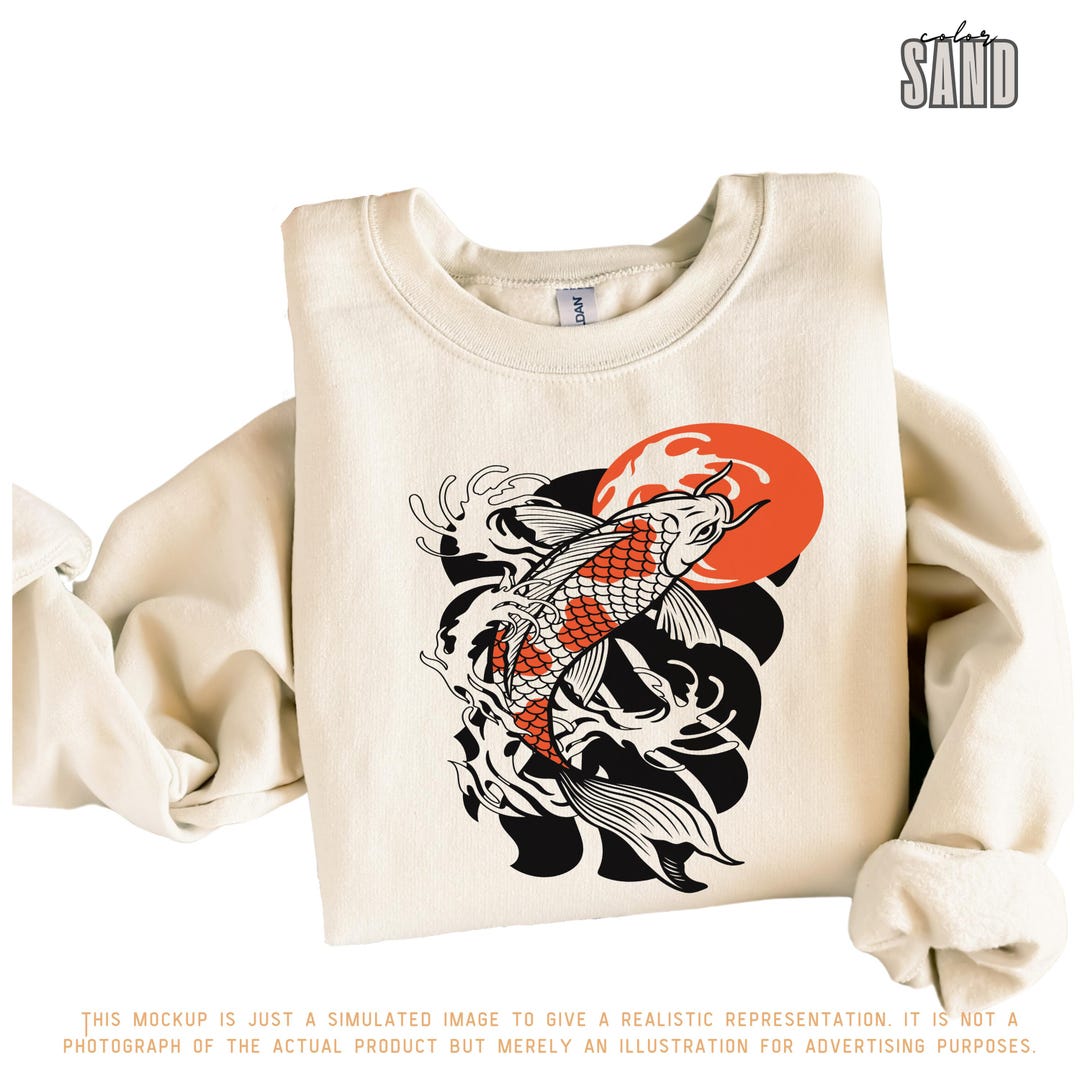 Cozy Vintage Japanese Koi Fish Sweatshirt Nautical Animal Asian Art ...