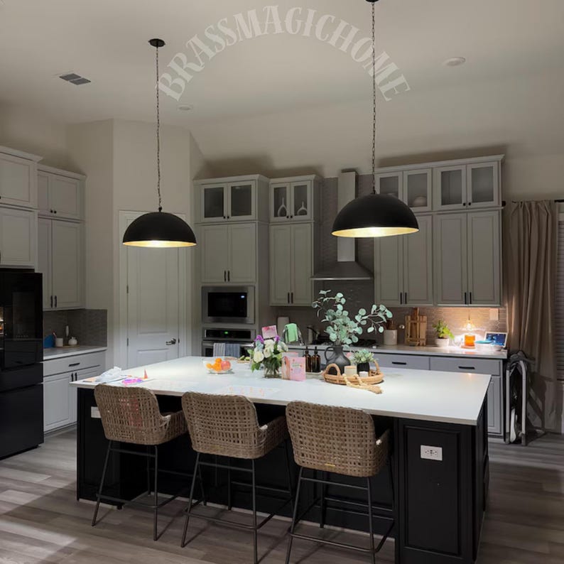 Dome Black & Gold Hammered Pendant Light -kitchen Island Lighting, Art ...