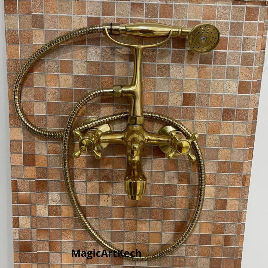 Unlacquered Brass Shower System With Telephone Hand Shower , ,solid ...