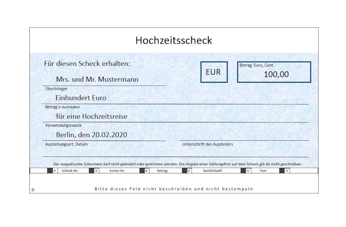 Scheck Zum Ausdrucken Hochzeit