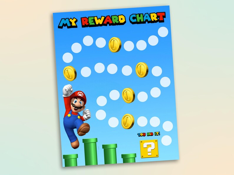 Printable Mario Bros Reward Chart // Instant Digital Download Reward ...