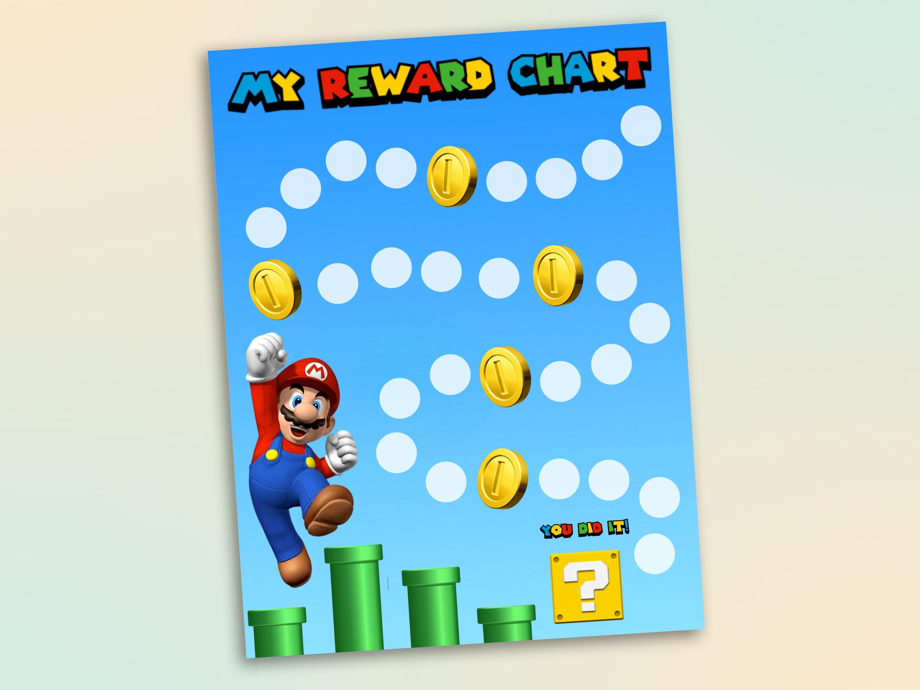 Printable Mario Bros Reward Chart // Instant Digital Download Reward ...