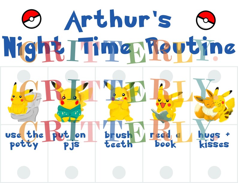Pikachu Pokemon Night Time Flip Chart // Editable Toddler Bedtime ...