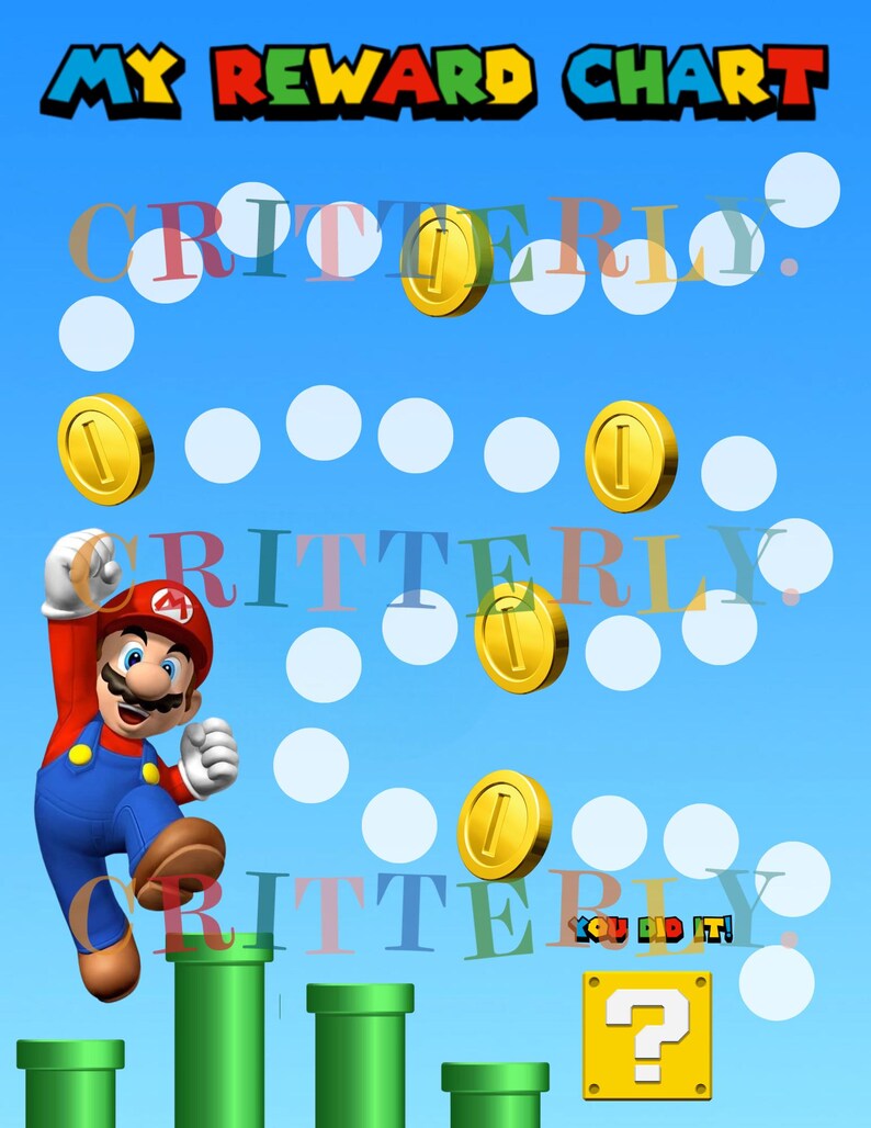Printable Mario Bros Reward Chart // Instant Digital Download Reward ...