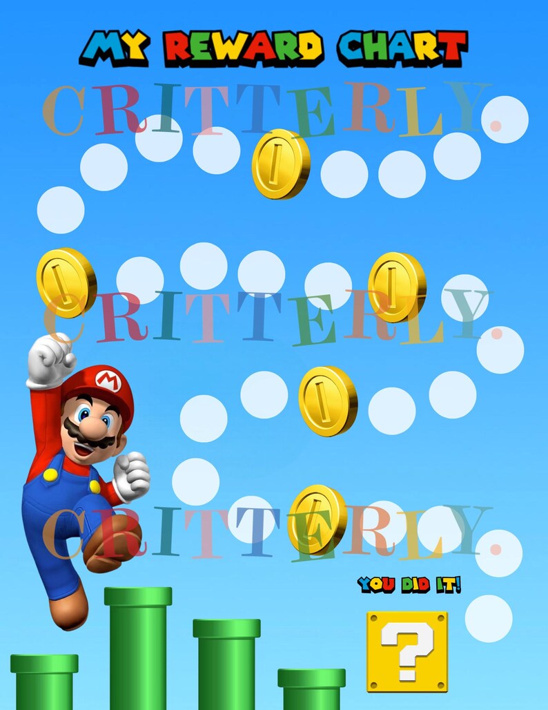 Printable Mario Bros Reward Chart // Instant Digital Download Reward ...